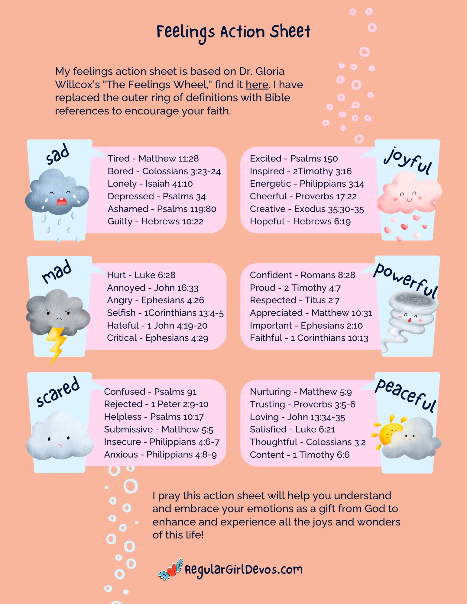 Feelings Action Sheet – Regular Girl Devos